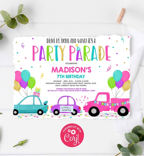 Editable Drive By Birthday Parade Invitation Drive Through Birthday ...