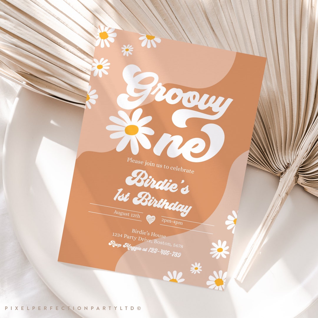 Editable Groovy One 1st Birthday Party Invitation Boho Retro Groovy ...