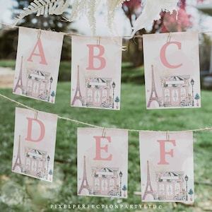 Editable Paris Birthday Party A-Z Banner Spell Anything French Parisian ...