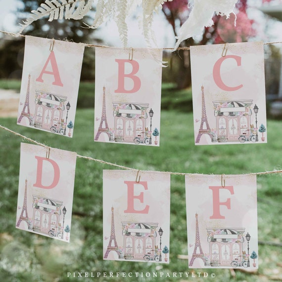 Editable Paris Birthday Party A-Z Banner Spell Anything French Parisian ...