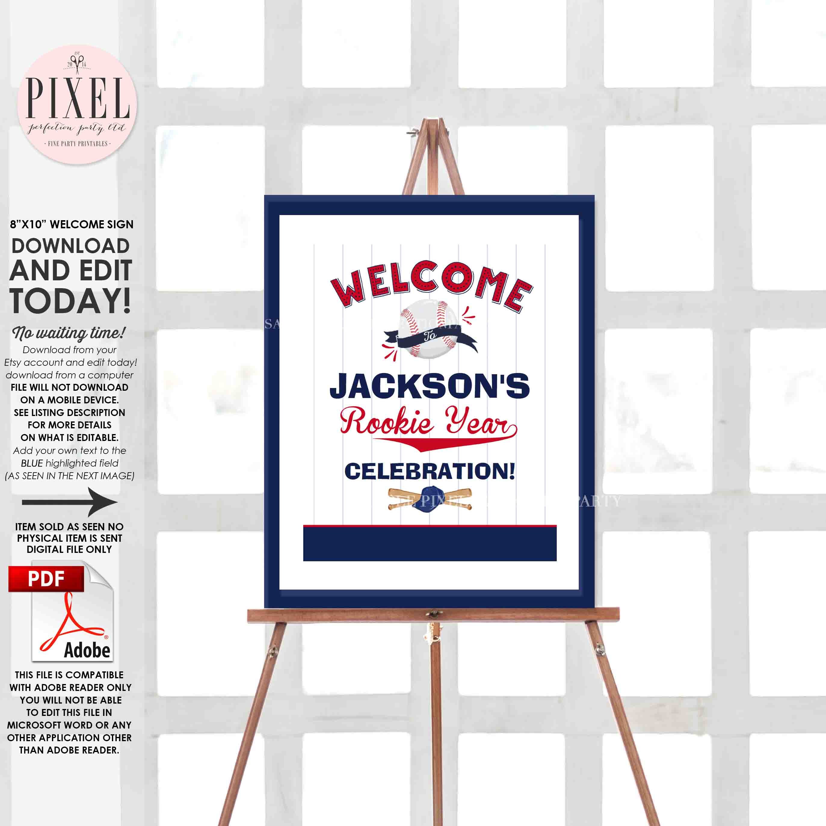 Editable Baseball Rookie Year Welcome Sign Baseball 1st | Etsy