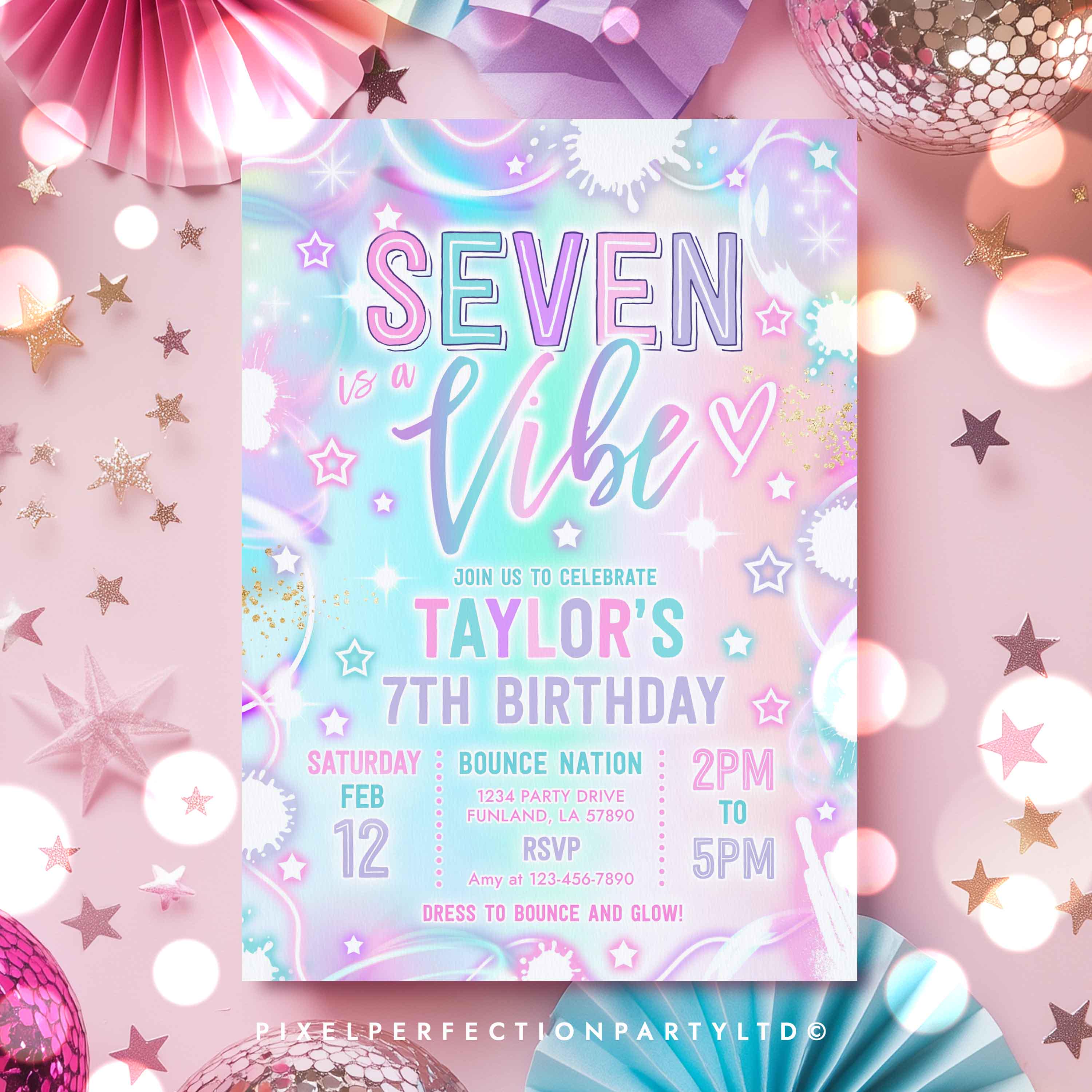 Editable Seven is A Vibe 7th Birthday Party Invitation Seven is A Vibe ...