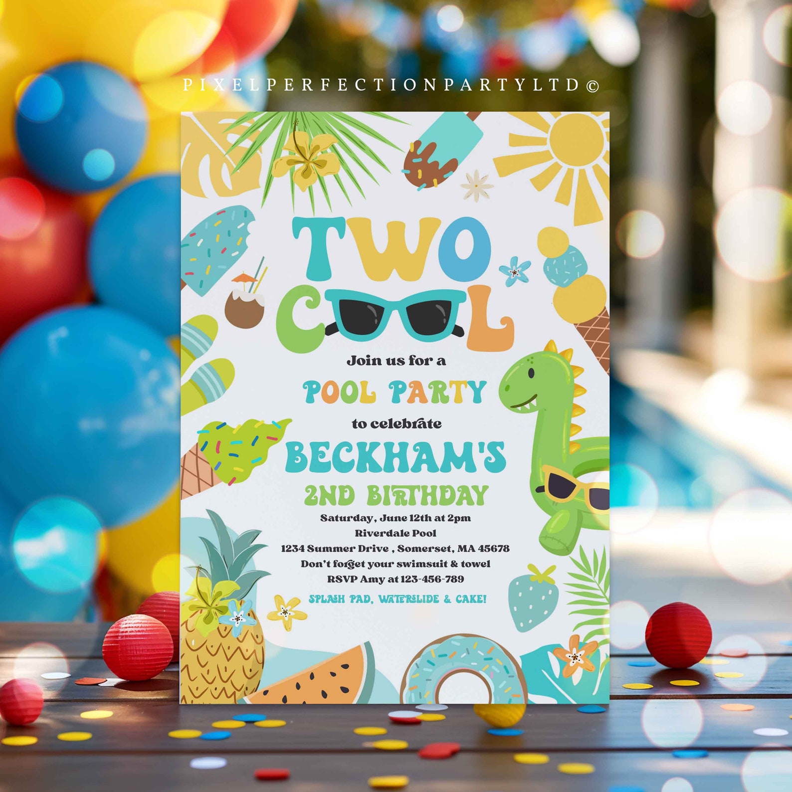 Editable Two Cool Birthday Party Invitation Tropical Splish Splash ...