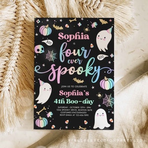 Editable Four Ever Spooky Halloween Ghost 4th Birthday Party - Etsy UK