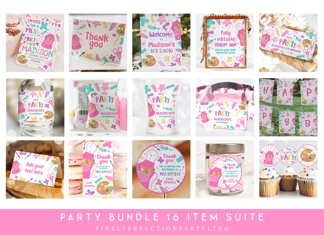 Editable Art Birthday Party Invitation and Bundle Rainbow Art Birthday ...