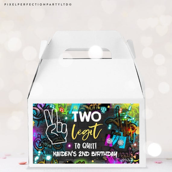 Editable Hip Hop Birthday Party Gable Box Favor Label Two Legit To Quit ...