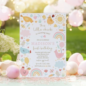 Editable Chicken Birthday Party Invitation This Chick is Turning One ...