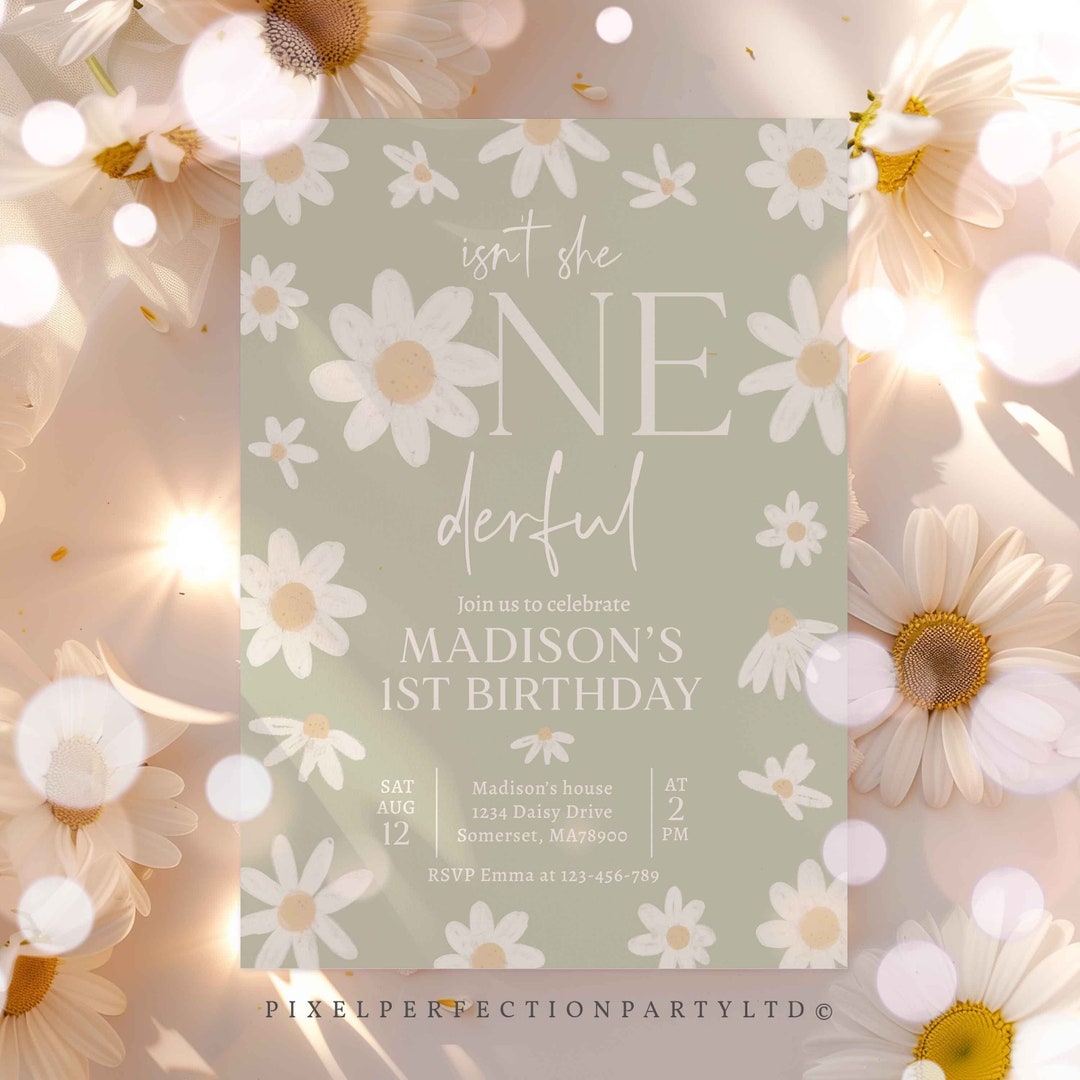 Editable Isn't She Onederful Daisy 1st Birthday Party Invitation Boho ...
