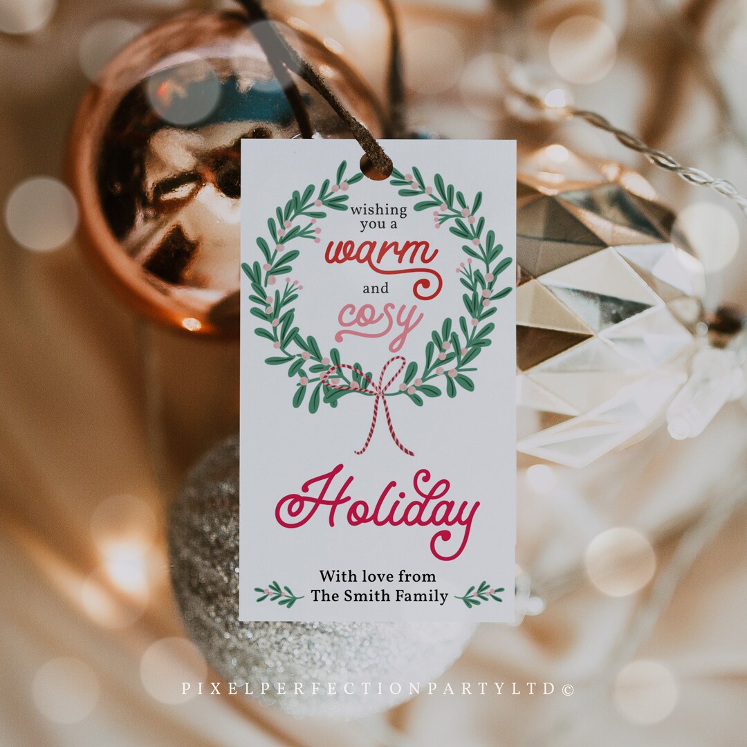 Editable Wishing You A Warm and Cosy Holiday Christmas Gift Tag Staff ...
