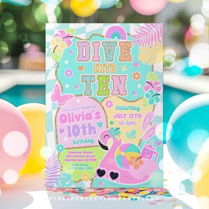Editable Preppy 10th Birthday Pool Party Invitation Varsity Girl ...