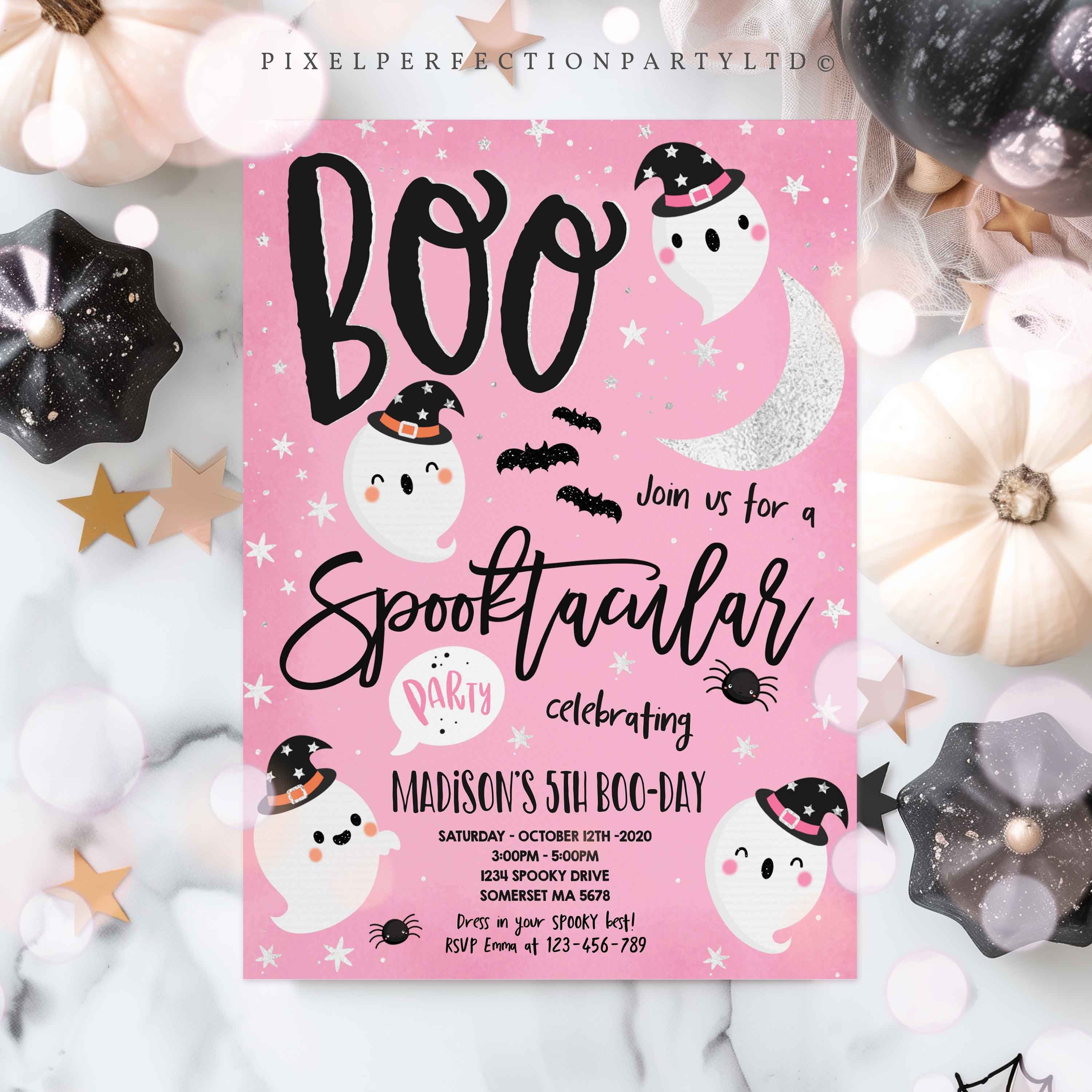 Editable Halloween Pink Ghost Birthday Invitation Girly Cute Spooky ...