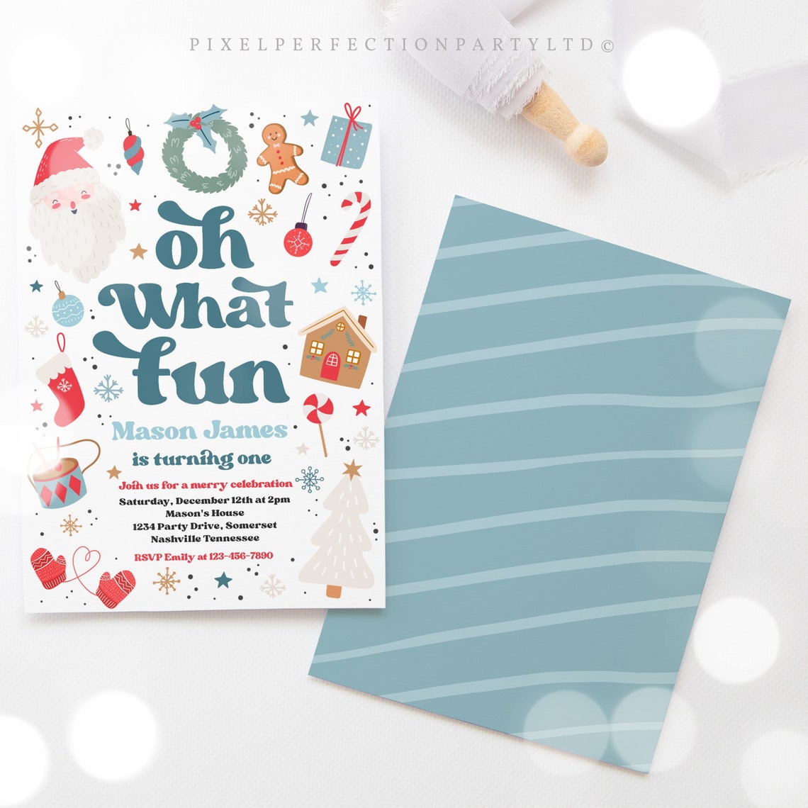 Editable Christmas Birthday Invitation Oh What Fun Christmas - Etsy