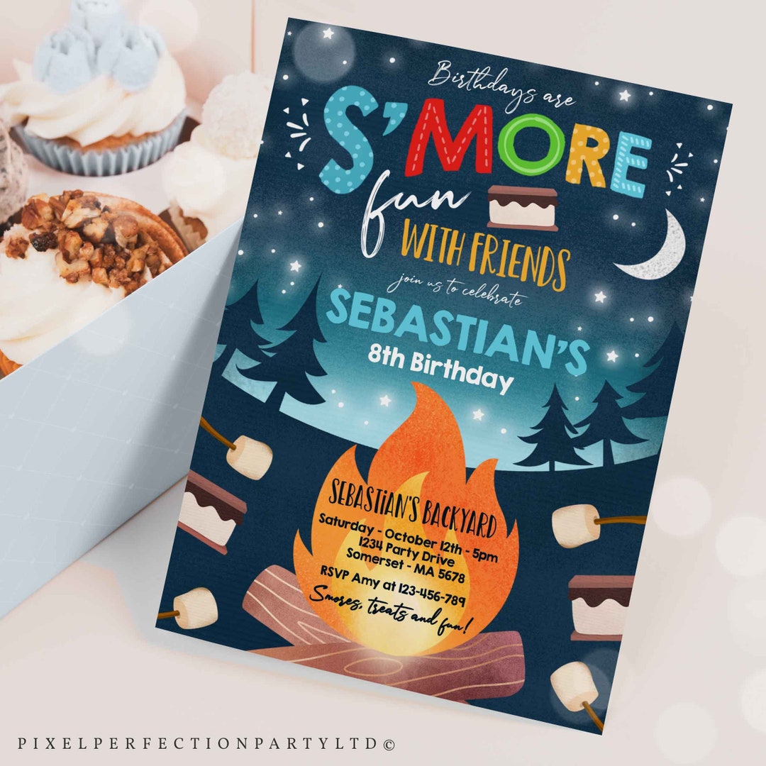 EDITABLE S'mores Birthday Invitation S'mores Bonfire Birthday Invite Backyard Camping S'mores ...