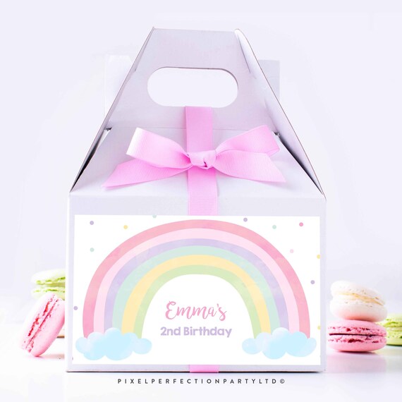Editable Rainbow Gable Box Favor Labels Pastel Rainbow Party Gable Gift ...