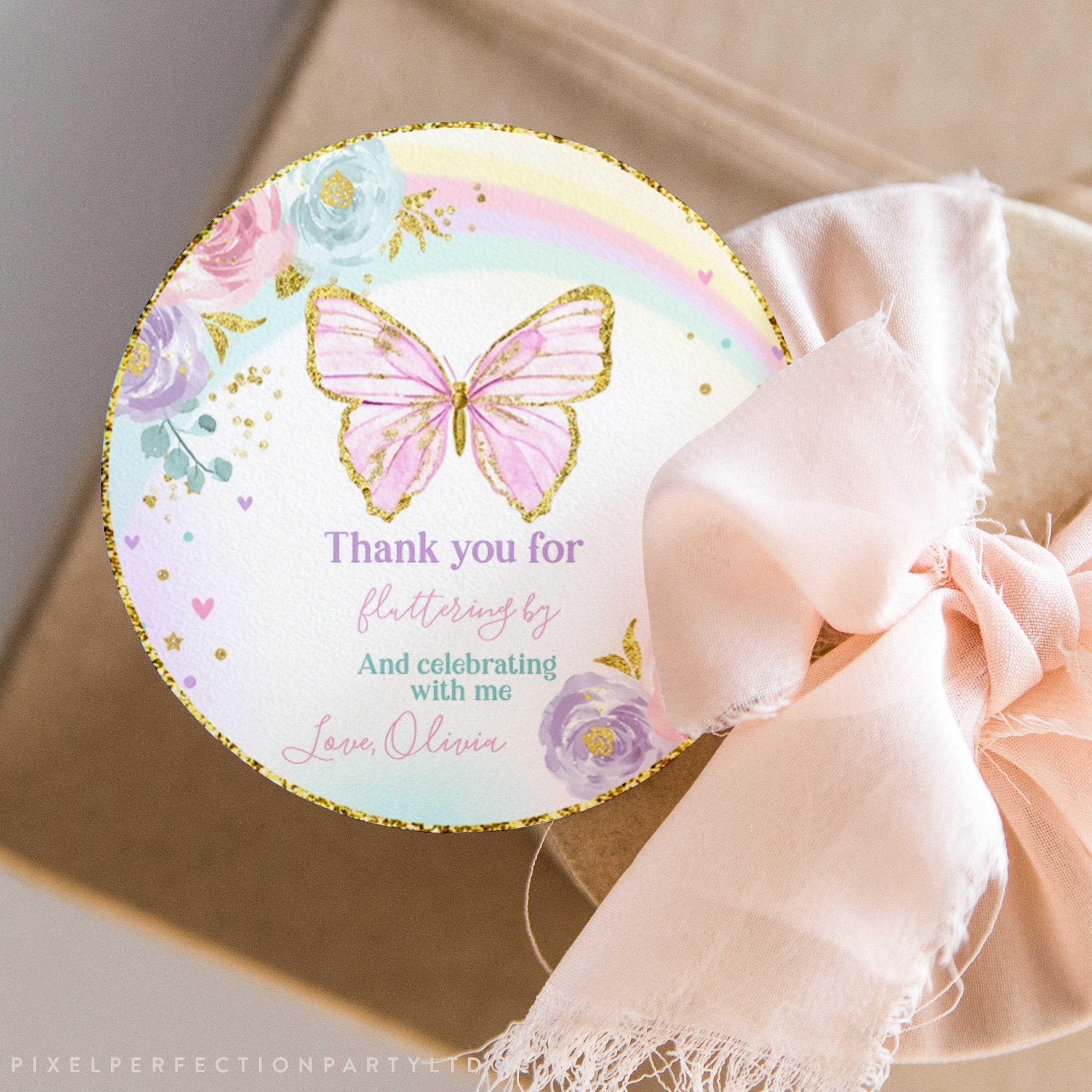 Editable Butterfly Birthday Favor Tags Whimsical Pink And Gold | Etsy
