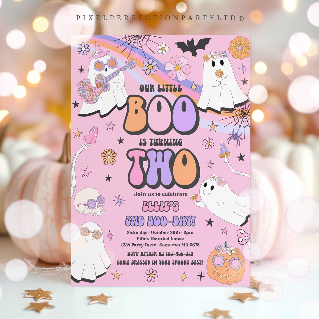 Editable Little Boo Halloween Ghost 2nd Birthday Party Invitation ...