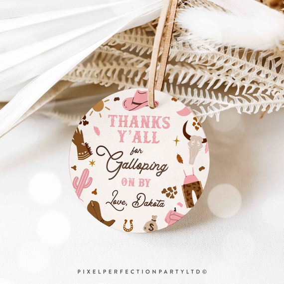 Editable Cowgirl Birthday Circle Square Favor Tags Wild West Cowgirl ...
