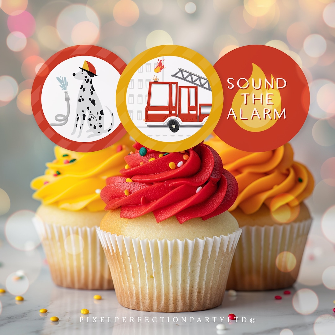 Fire Truck Birthday Party Cupcake Toppers Firefighter Birthday Sound ...