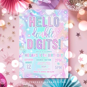 Editable Hello Double Digits 10th Birthday Party Invitation Hello ...