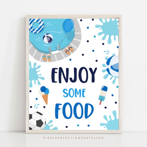 Soccer Pool Party Enjoy Some Food Table Sign Summer Pool Party Sign BBQ ...