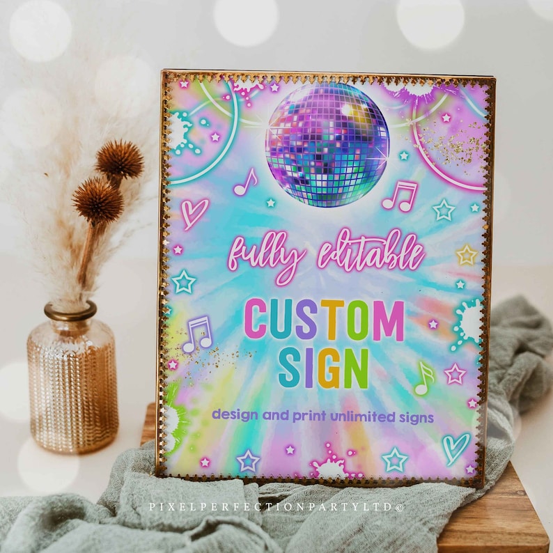 Editable Dance Birthday Party Invitation and Bundle Tie Dye Neon Glow ...