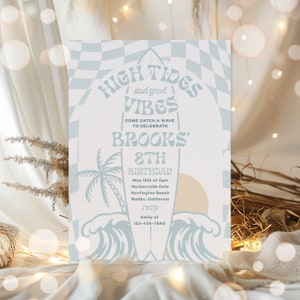 Editable Surf Birthday Party Invitation High Tides and Good Vibes ...