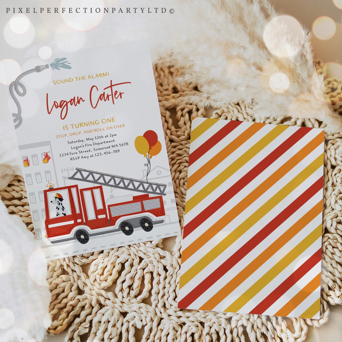 Editable Fire Truck Birthday Party Invitation Firefighter Birthday ...