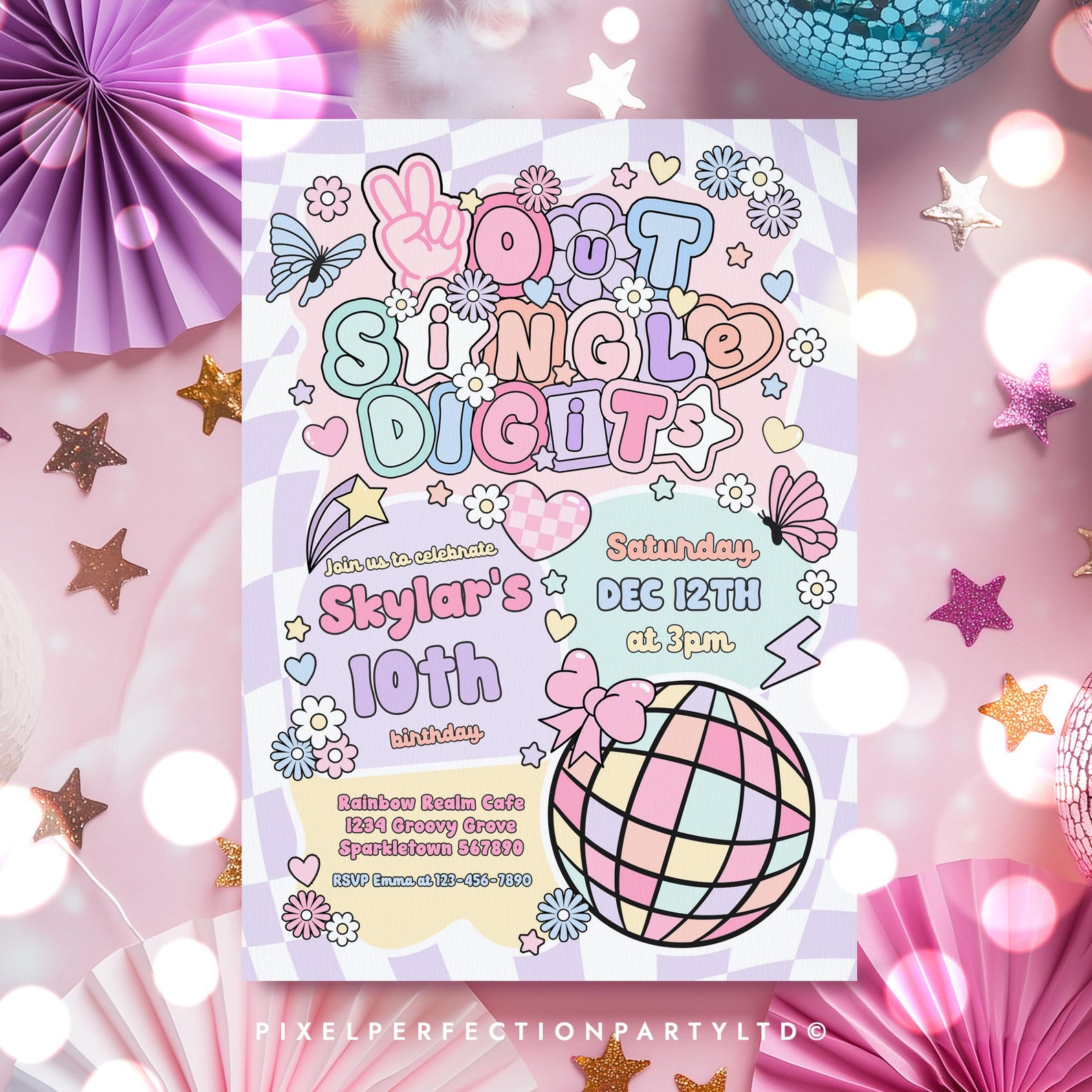 Editable Peace Out Single Digits Preppy 10th Birthday Party Invitation ...