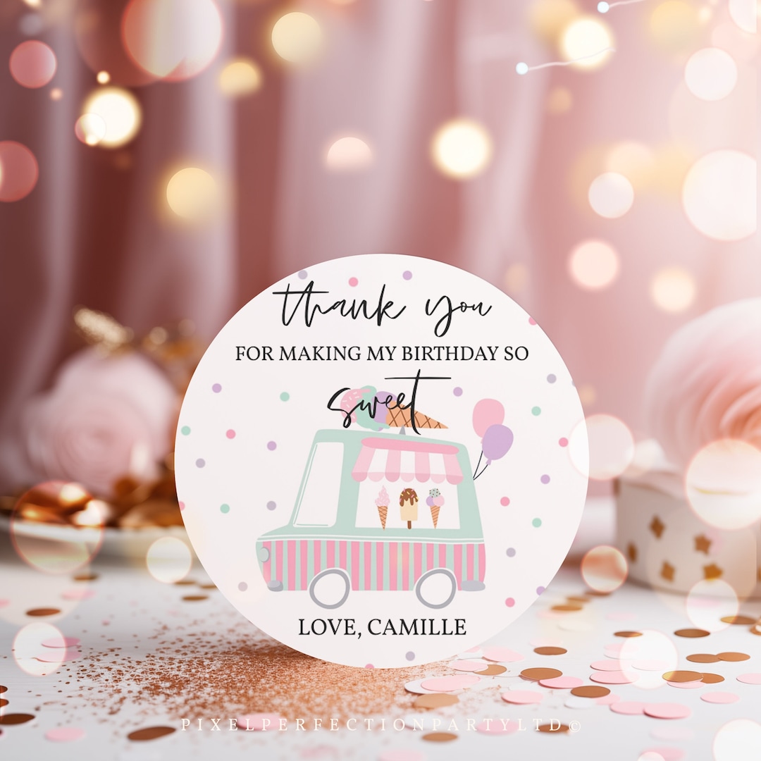 Editable Ice Cream Birthday Party Favor Tags Ice Cream Party Sticker ...