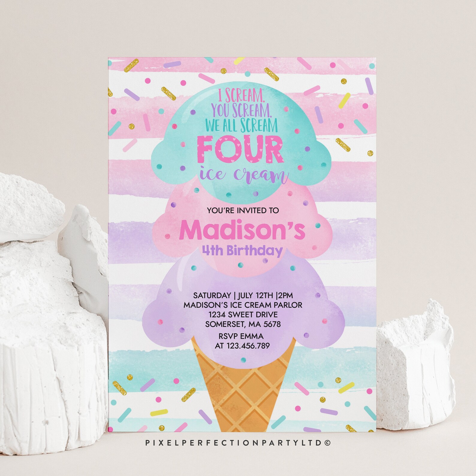 Editable Ice Cream Birthday Invitation I Scream You Scream We - Etsy