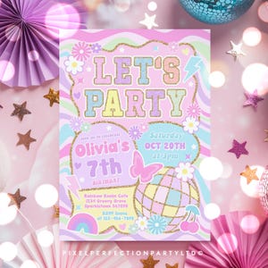 Editable Preppy Tween Teen Birthday Party Invitation Groovy Pink Wavy ...