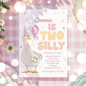 Editable Two Silly Goose Birthday Party Invitation Pink Goose Two Silly ...