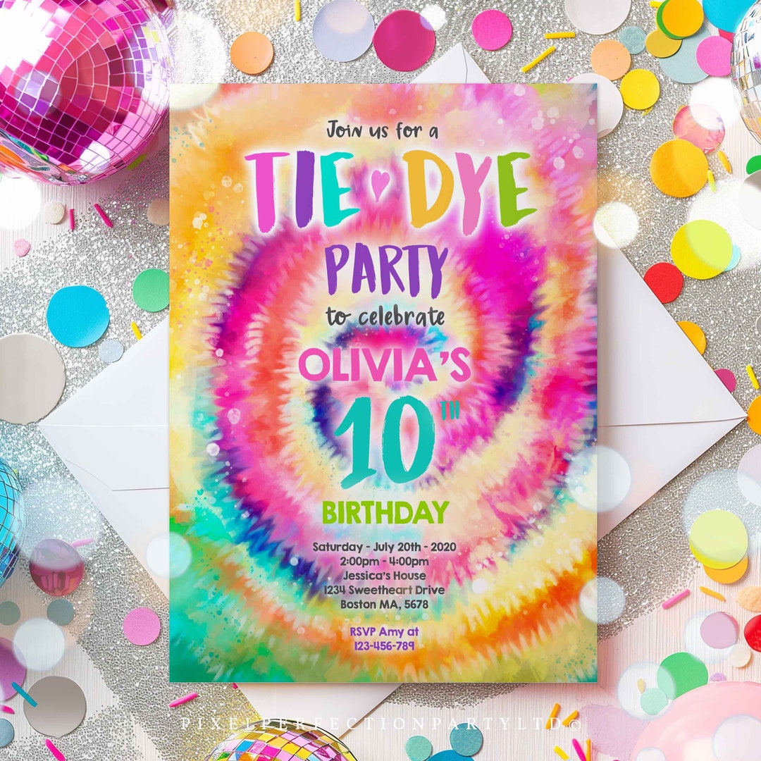 Editable Tie Dye Birthday Party Invitation Hippie Birthday Party Invite ...