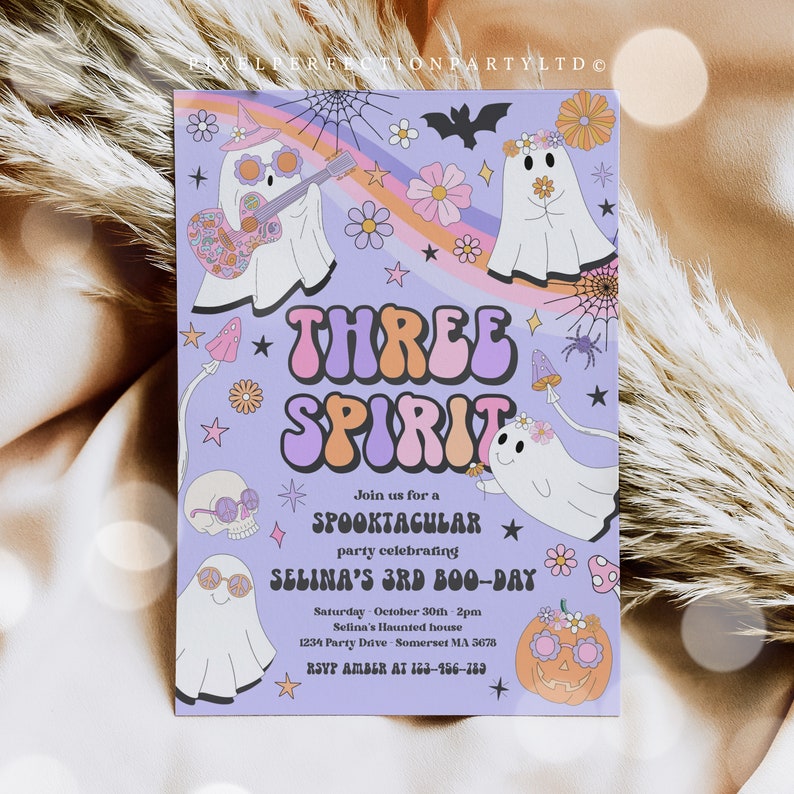 Editable Three Spirit Halloween Ghost 3rd Birthday Invitation - Etsy