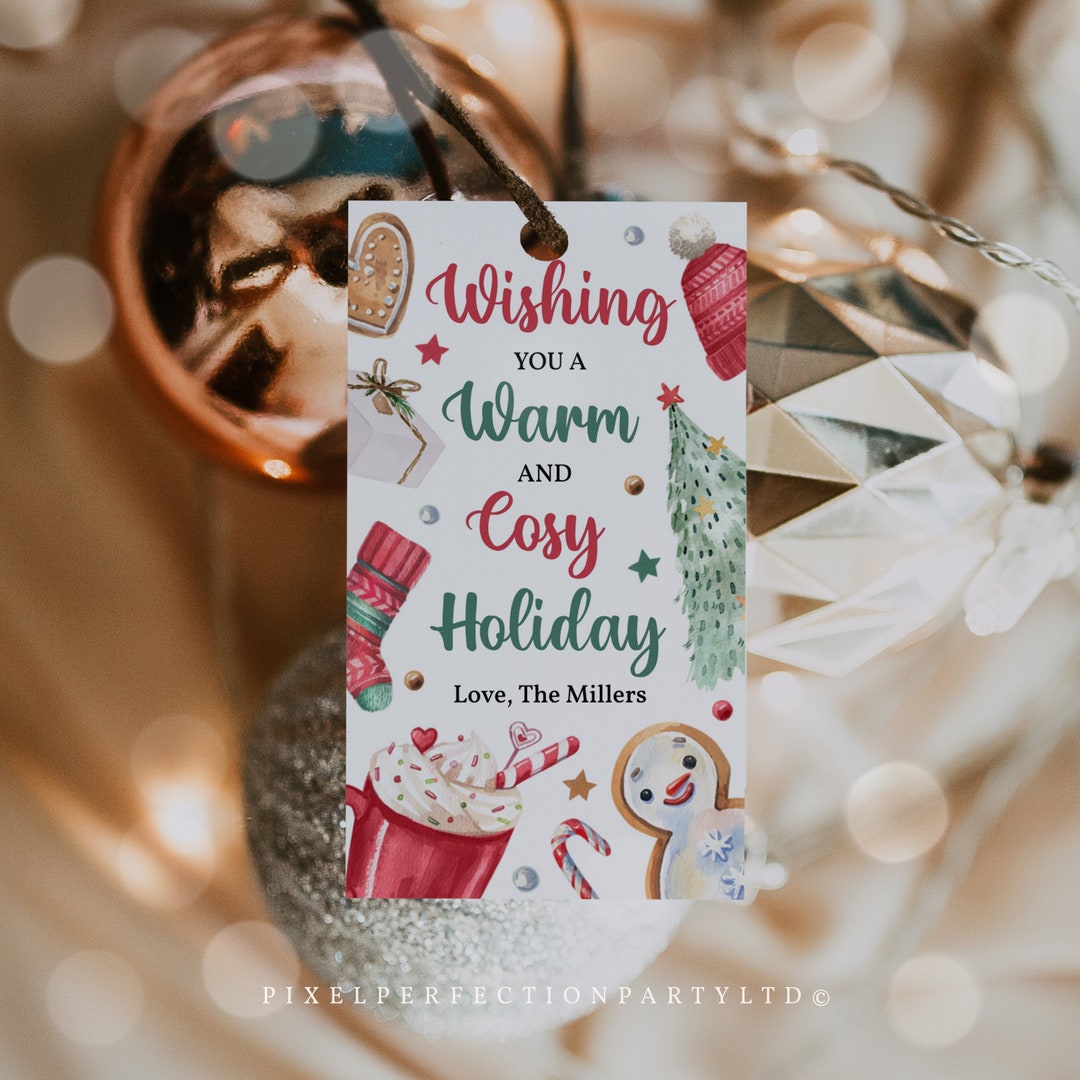 Editable Warm and Cosy Winter Wishes Christmas Gift Tag Christmas Staff ...