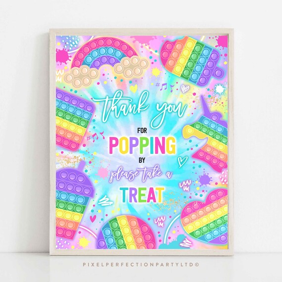 Bubble Pop Toy Birthday Thank You For Popping By Table Sign Tie Dye ...