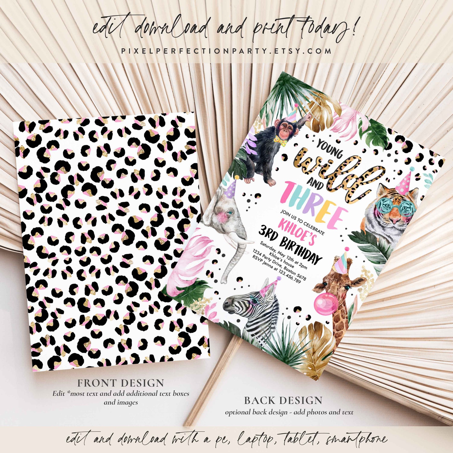 Editable Young Wild and Three Leopard Print Safari Animals - Etsy