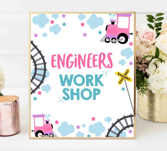 Engineers Workshop Table Sign Choo Choo Train Party Sign Train Sign ...