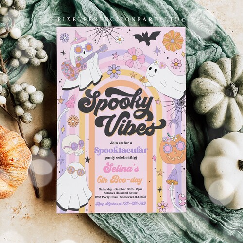 Editable Halloween Spooky Vibes Ghost Birthday Party - Etsy