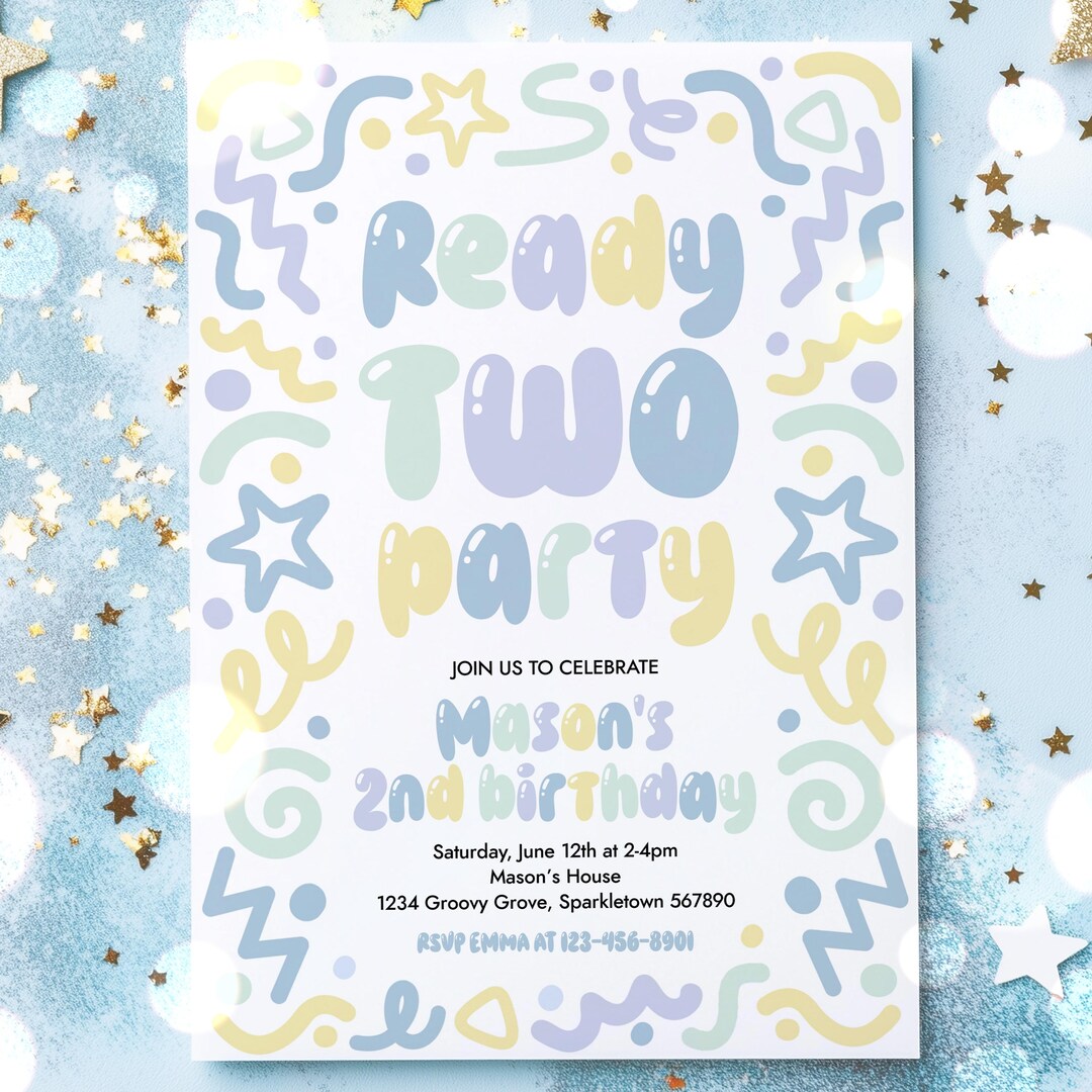 Editable Ready Two Party Balloon Letters Doodle Birthday Party ...