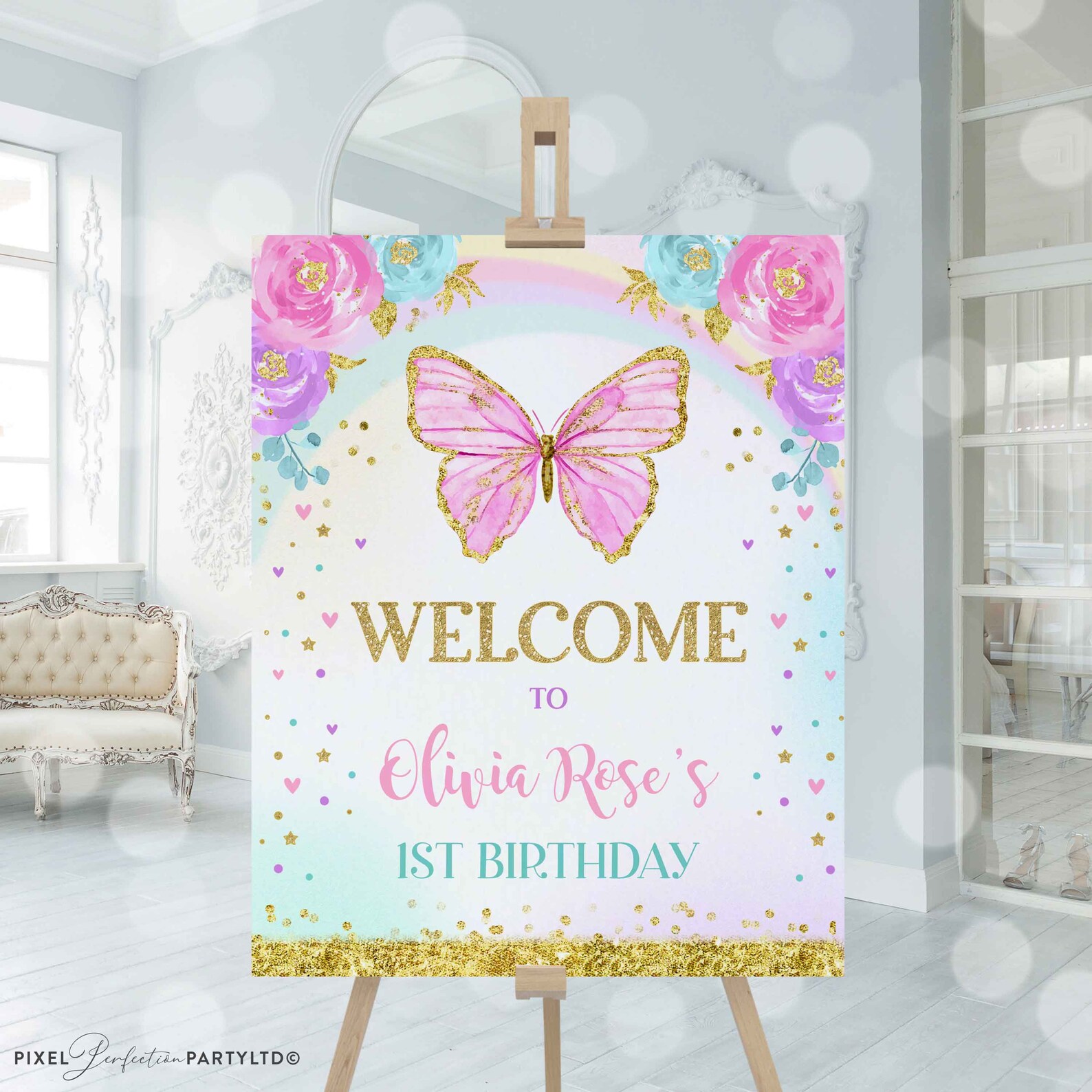Editable Butterfly Welcome Sign Butterfly Floral Garden - Etsy