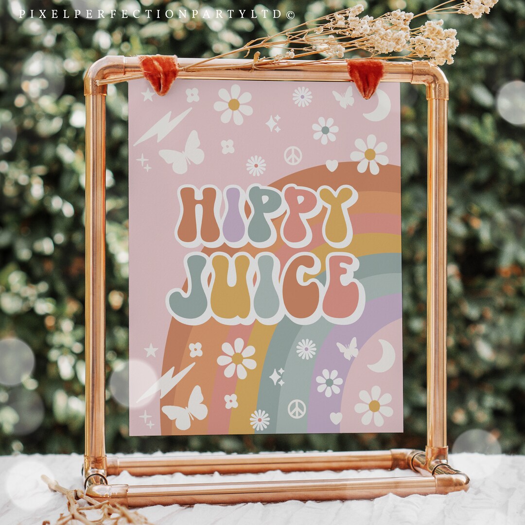 Groovy 70's Birthday Party Hippy Juice Sign Decor Sign Groovy One Two ...