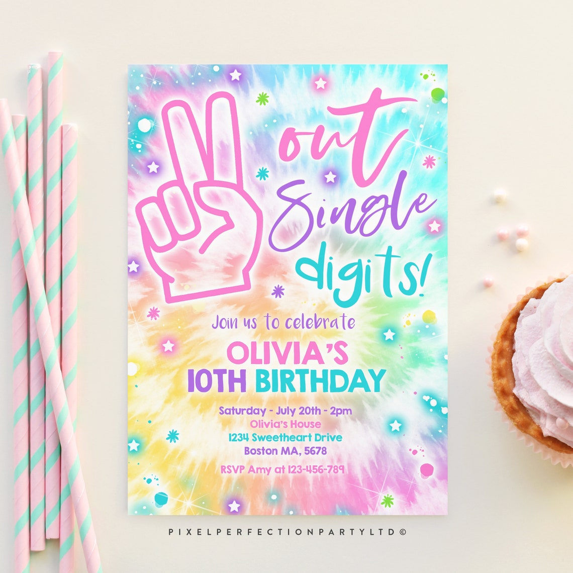 Editable Tie Dye Birthday Party Invitation Peace Out Single - Etsy