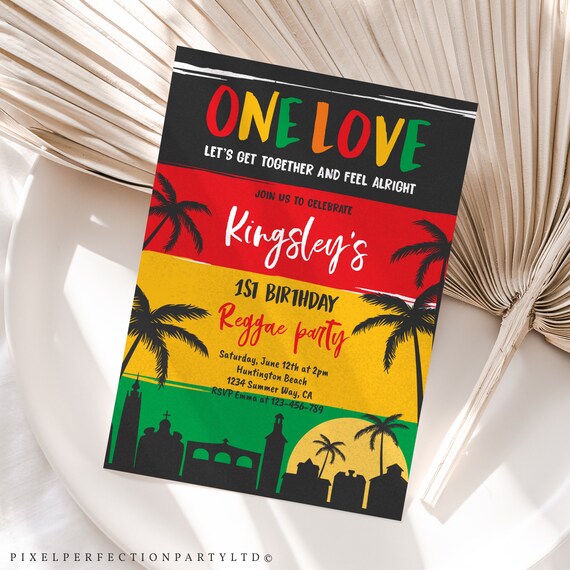 Editable Reggae Birthday Party Invitation Reggae One Love 1st Birthday ...