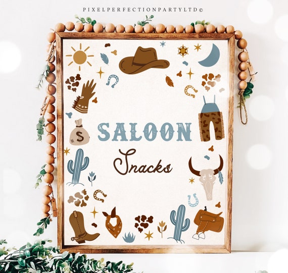 Cowboy Birthday Party Saloon Snacks Sign Wild West Cowboy Rodeo ...