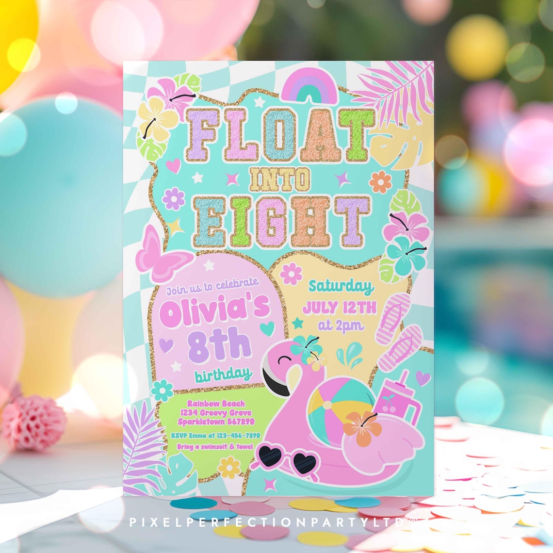 Editable Preppy 8th Birthday Pool Party Invitation Varsity Girl Fashion ...