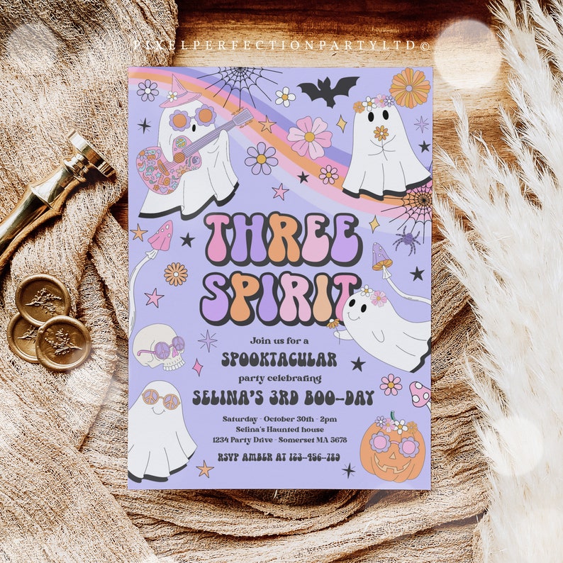 Editable Three Spirit Halloween Ghost 3rd Birthday Invitation - Etsy