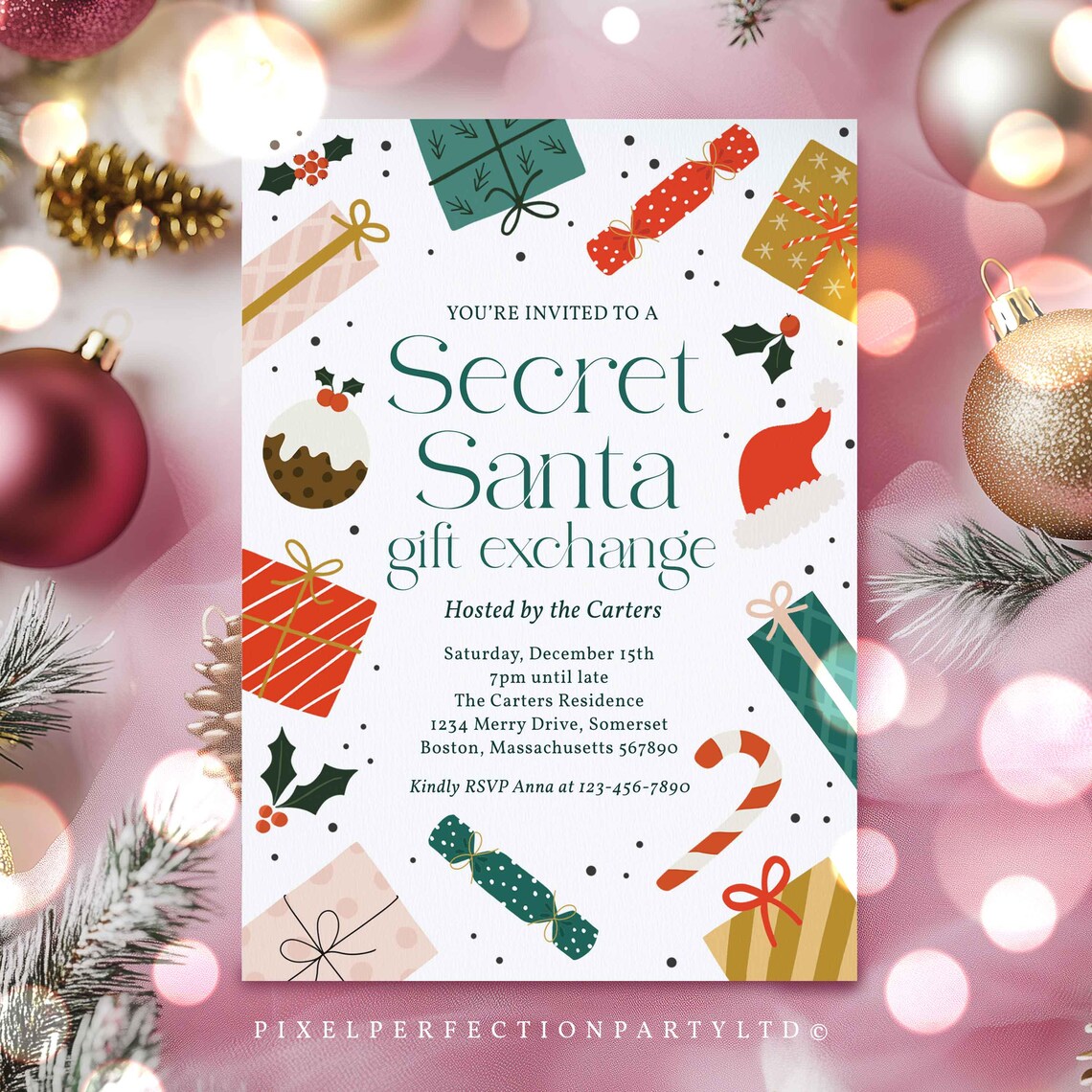 Editable Secret Santa Gift Exchange Invitation Santa Holiday Gift ...