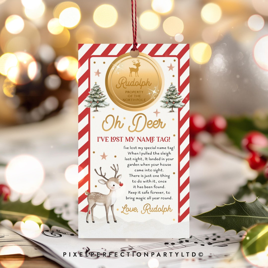 EDITABLE Rudolph's Lost Name Tag Printable Christmas Eve Tradition ...