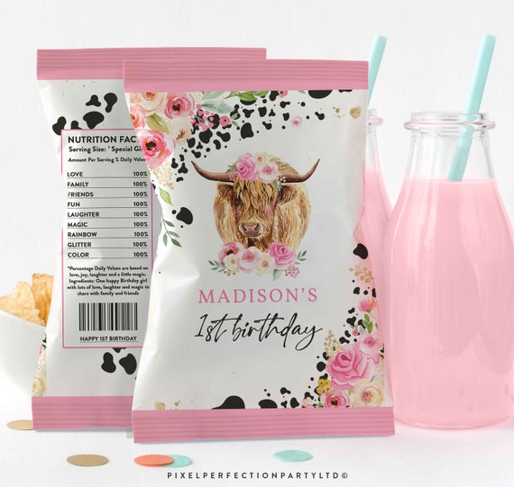 Editable Cow Birthday Party Chip Bag Labels Highland Cow Holy Cow ...